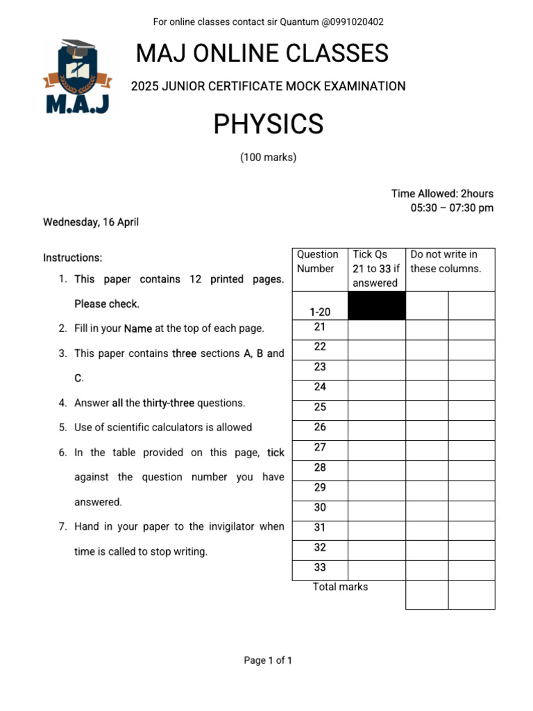 Maj Online 2025 Physics Jce | PDF | Electron | Physical Chemistry
