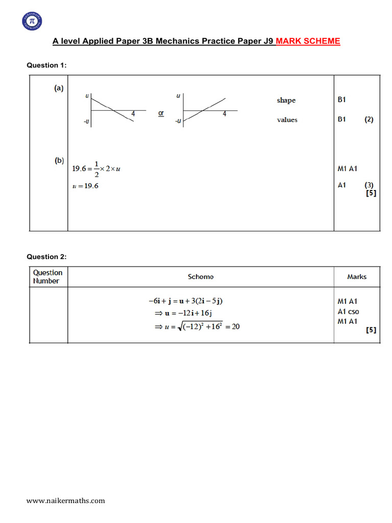 Paper J9 A-level-Applied-Paper-3B-Mechanics-J9-Mark-Scheme-1 | PDF