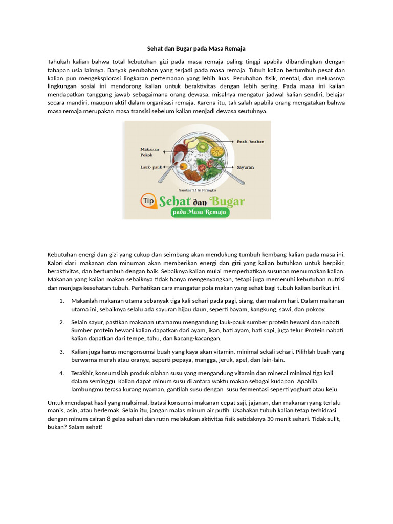 Sehat Dan Bugar Pada Masa Remaja | PDF