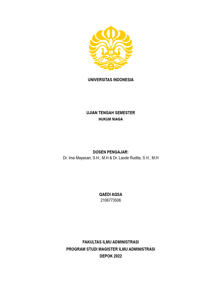 UTS - Hukum Niaga - Qaedi Aqsa - 2106773506 | PDF