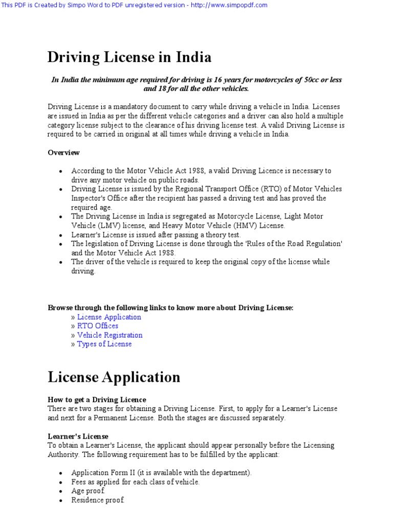 Driving License in India | PDF | Driver's License | Driving