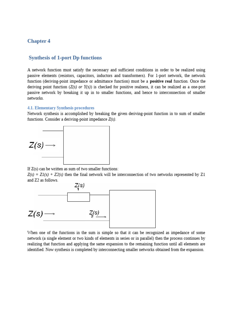Chapter 4 Synthesis of 1 Port DP Functio | PDF | Electrical Circuits | Computer Engineering