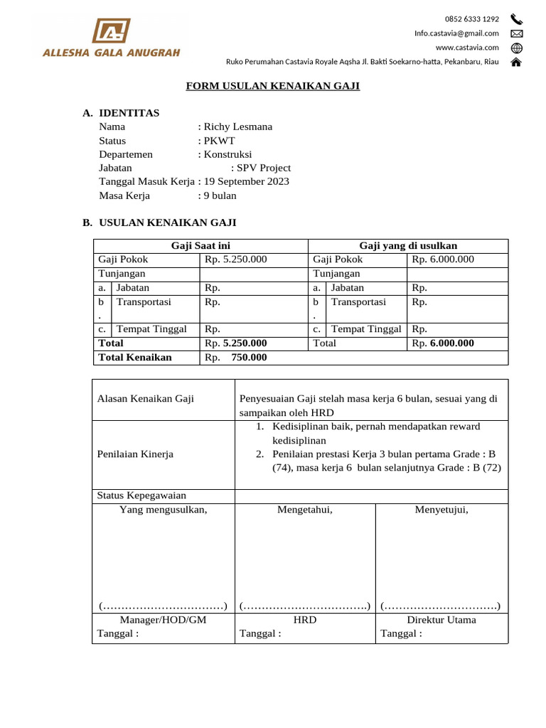 Form Usulan Gaji | PDF