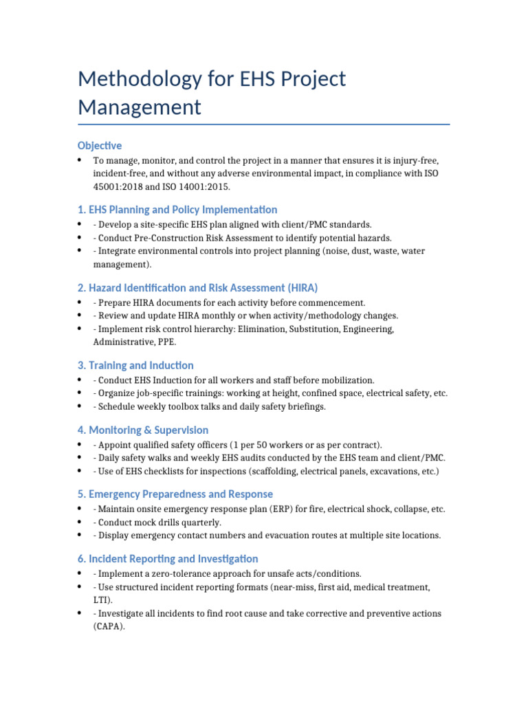 EHS Methodology Implementation | PDF | Safety | Occupational Safety And ...