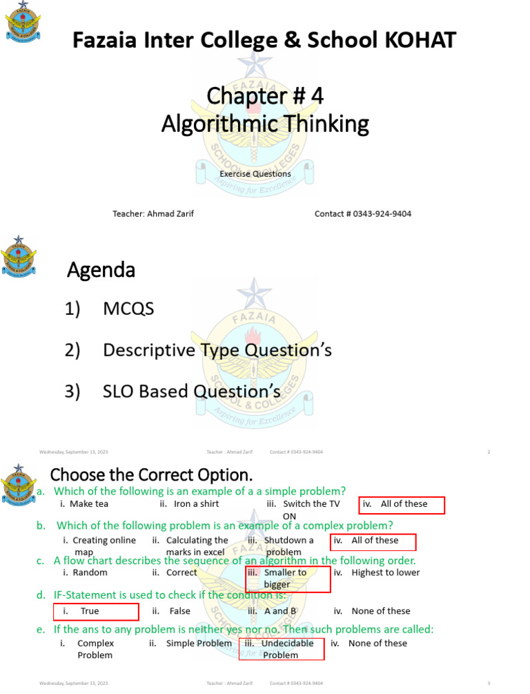 Class 8th Chapter 4 Excersie | PDF | Control Flow | Algorithms