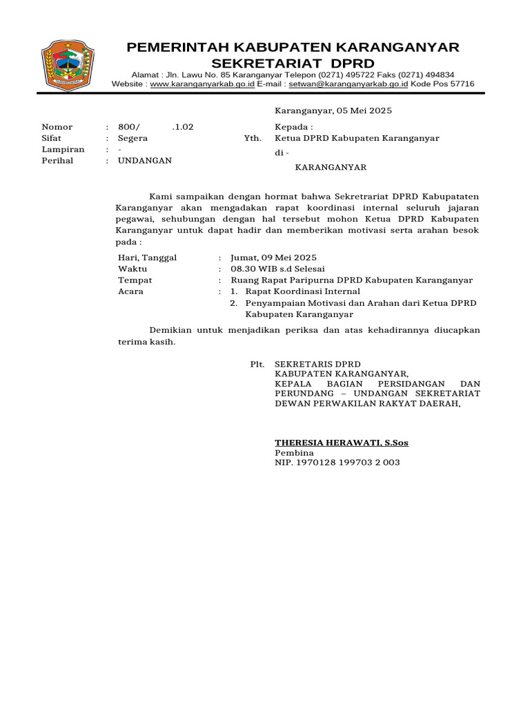 Undangan Rakor Pak Bagus | PDF