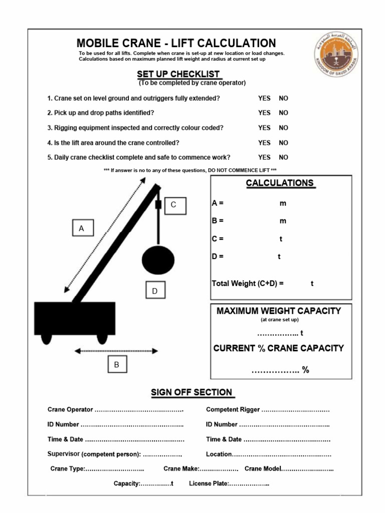 Mobile Crane Lifting Calculation | PDF