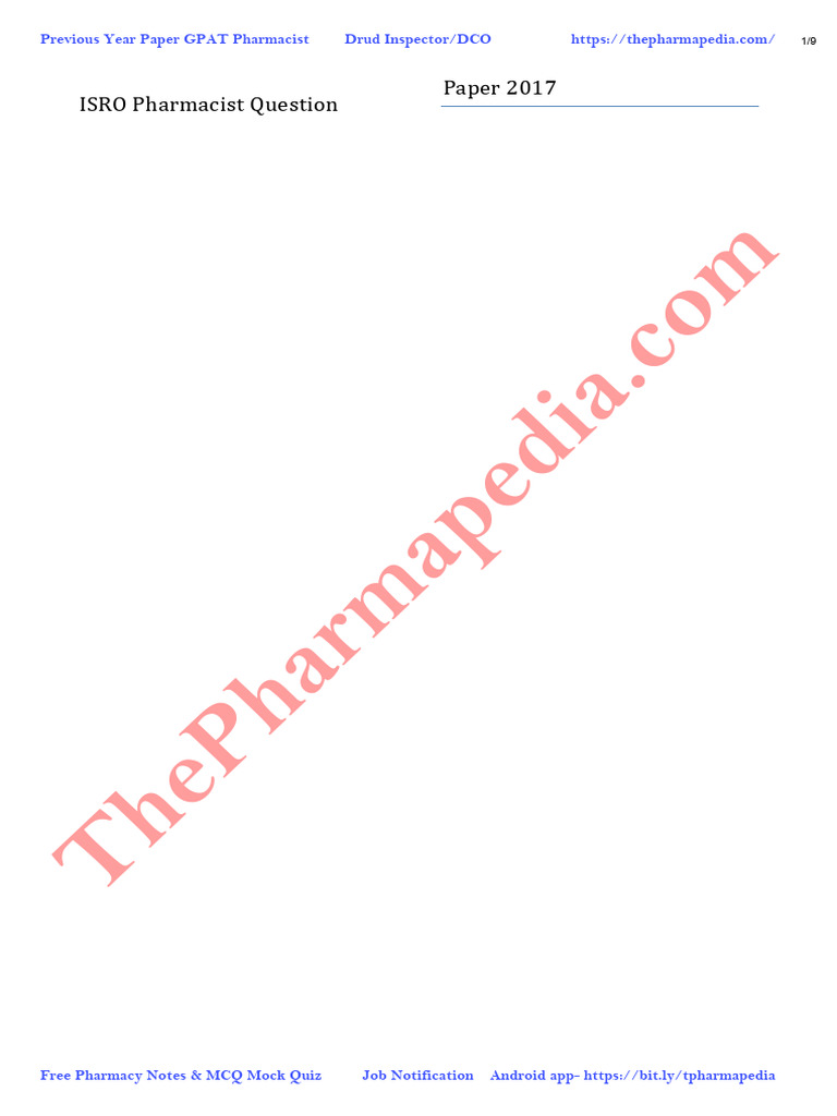 ISRO 2017 Pharmacist Exam Paper | PDF | Glucocorticoid | Drugs