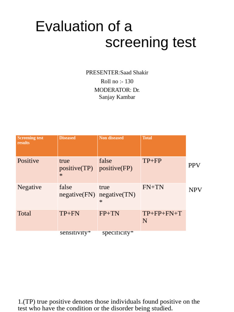 Evaluation of A Screening Test | PDF | Sensitivity And Specificity ...