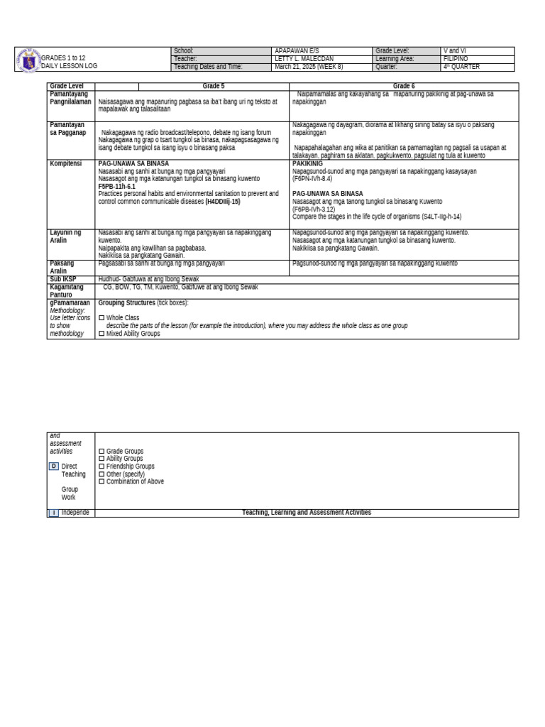 cot to be fil 4th | PDF