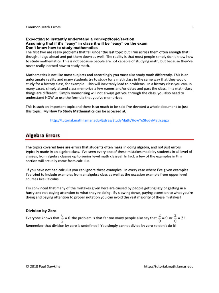 Common Algebra Errors | PDF