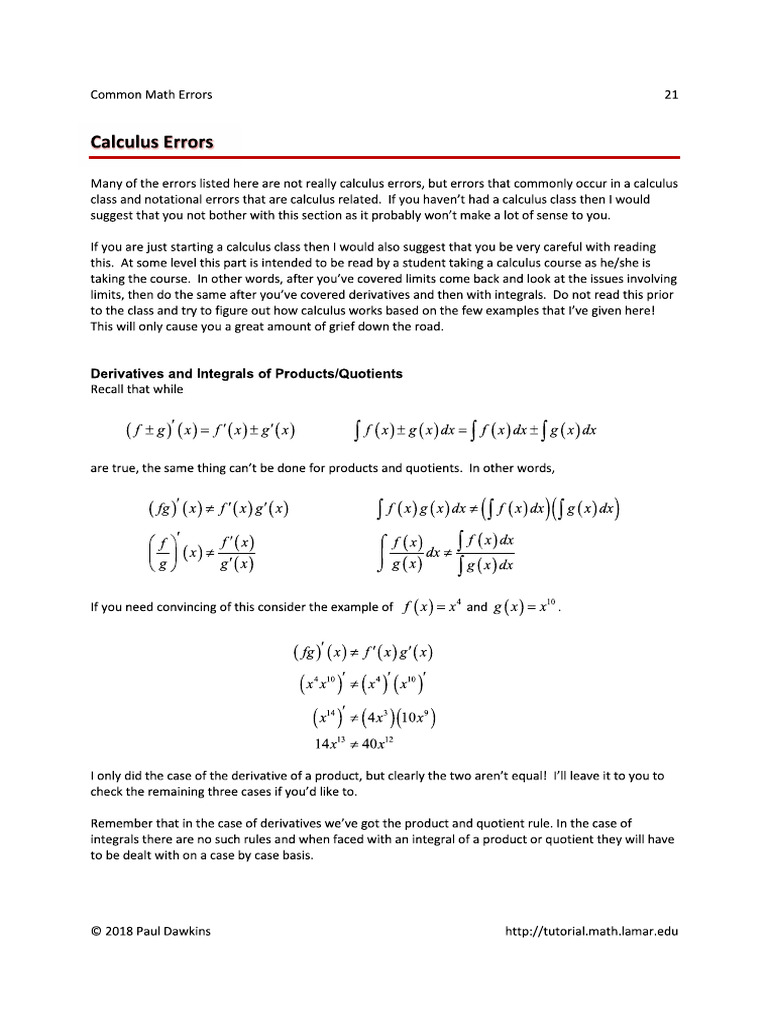 Common Calculus Errors | PDF
