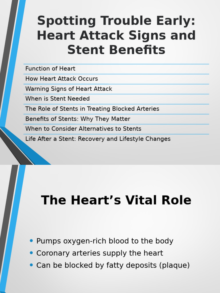 Heart Attack Signs and Stent Benefits | PDF | Myocardial Infarction | Stent
