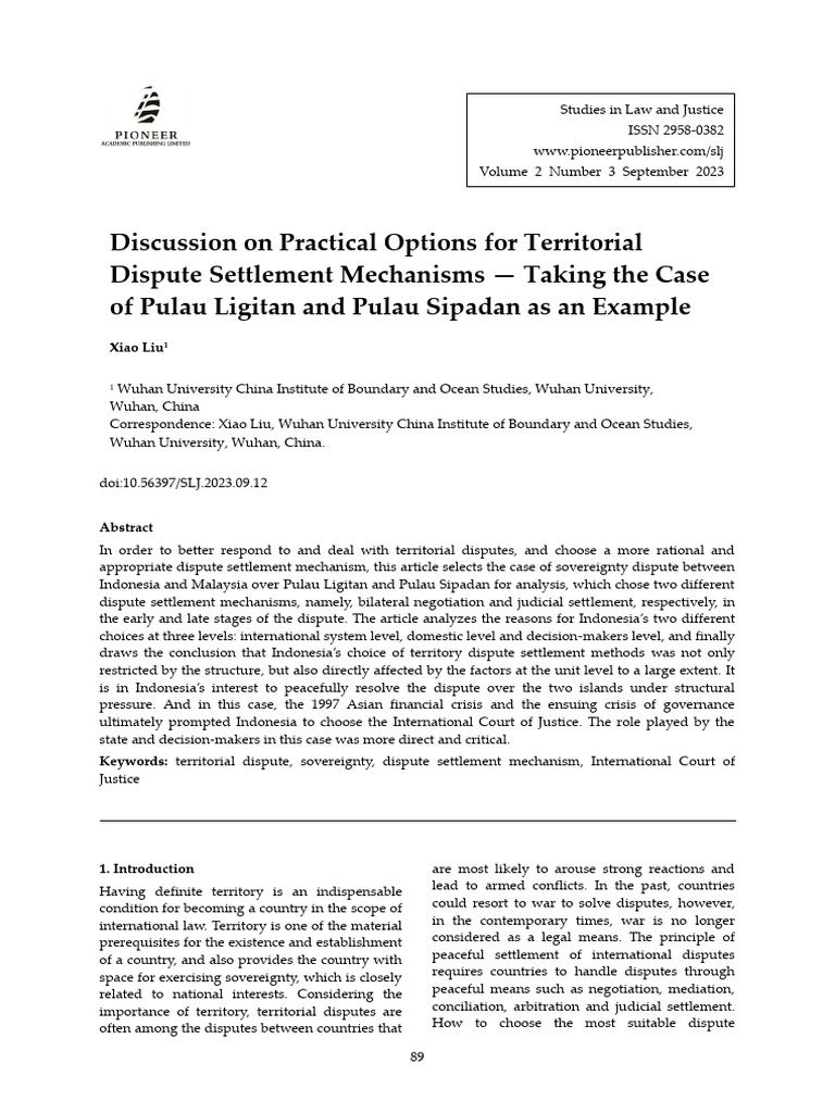Discussion On Practical Options For Territorial Dispute Settlement ...