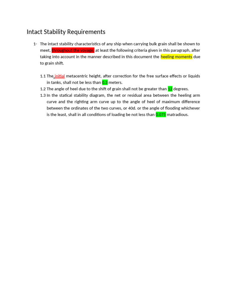 Grain Heeling Moment Calculations | PDF