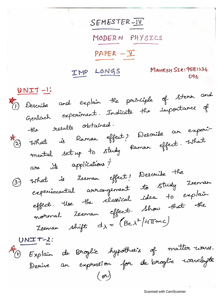 Physics_5 Sem 4 Imp List | PDF