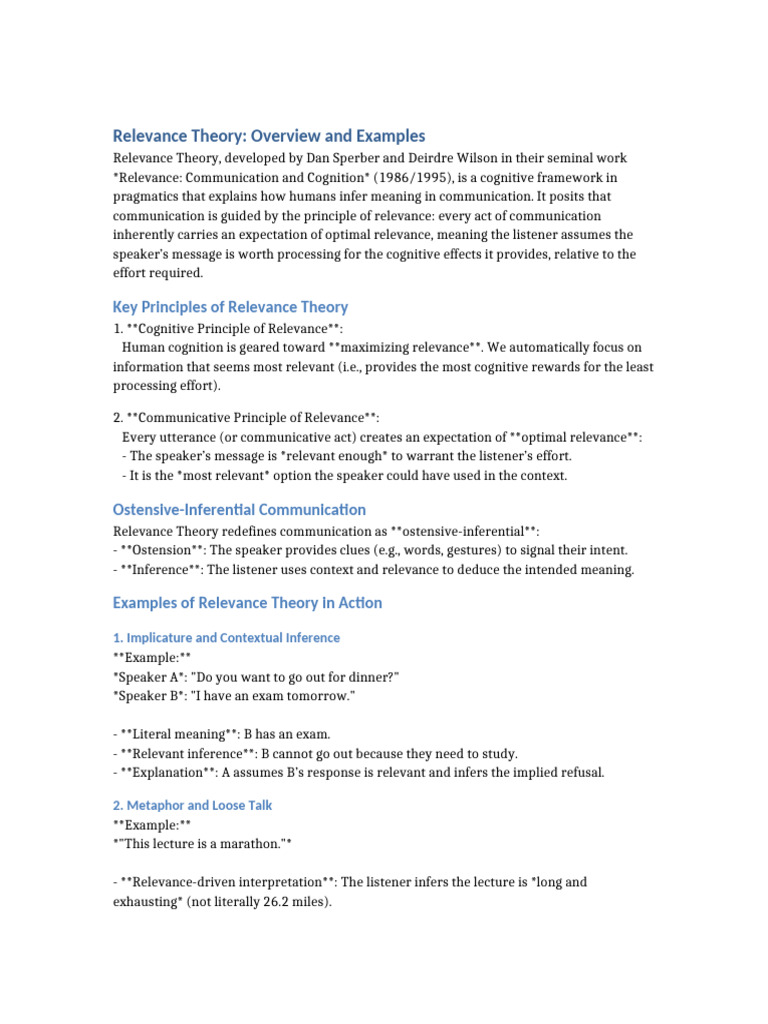 Relevance_Theory_Overview | PDF | Human Communication | Communication