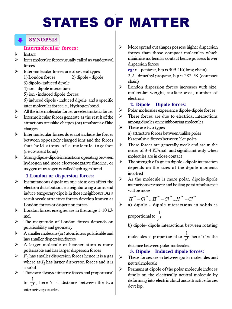 States of Matter | PDF | Intermolecular Force | Gases