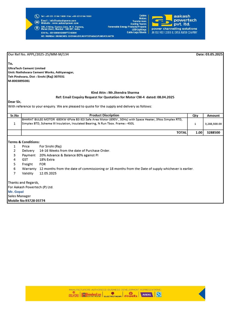 134-UltraTech Cement Limited - BBL Motor - May | PDF
