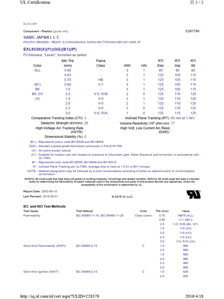 Lexan EXL9330 Technical Datasheet | PDF | Pascal (Unit) | Materials