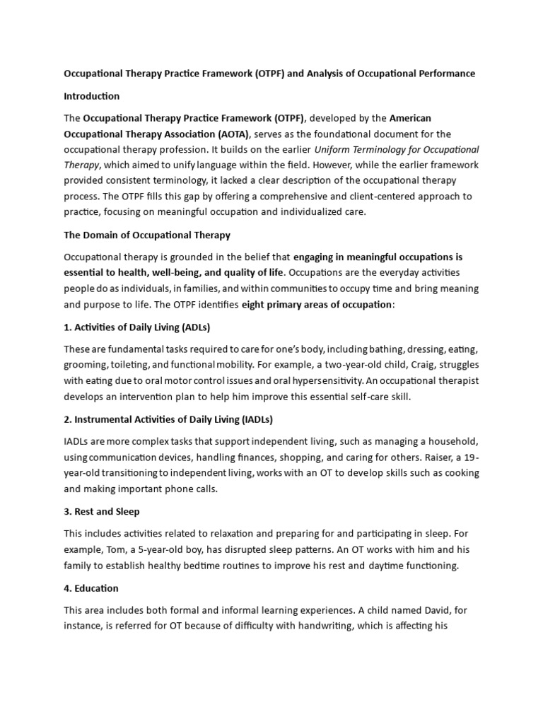 Occupational Therapy Practice Framework | PDF | Occupational Therapy ...