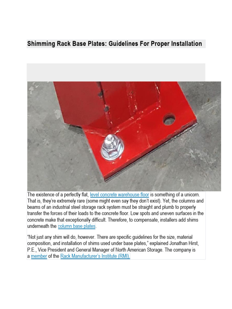 Shimming Rack Base Plates - Guidelines For Proper Installation | PDF ...