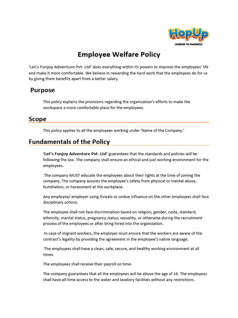 Employee Welfare Policy | PDF | Employment | Harassment