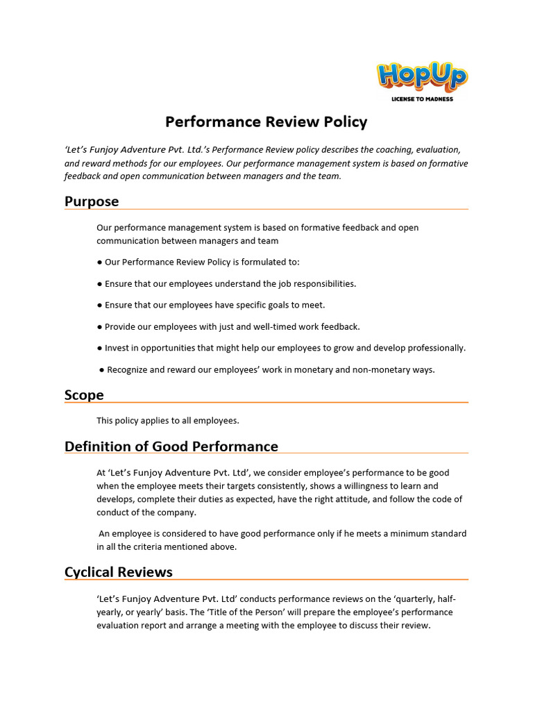 Performance Review Policy | PDF | Employment | Social Psychology
