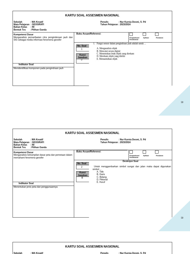 Format Kartu Soal Geografi 2023 - 2024 K13 | PDF