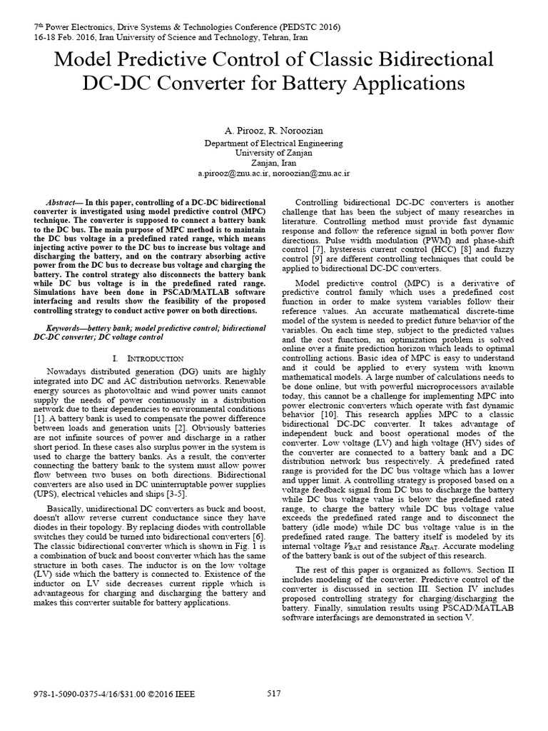 Model Predictive Control of Classic Bidirectional DC-DC Converter For ...