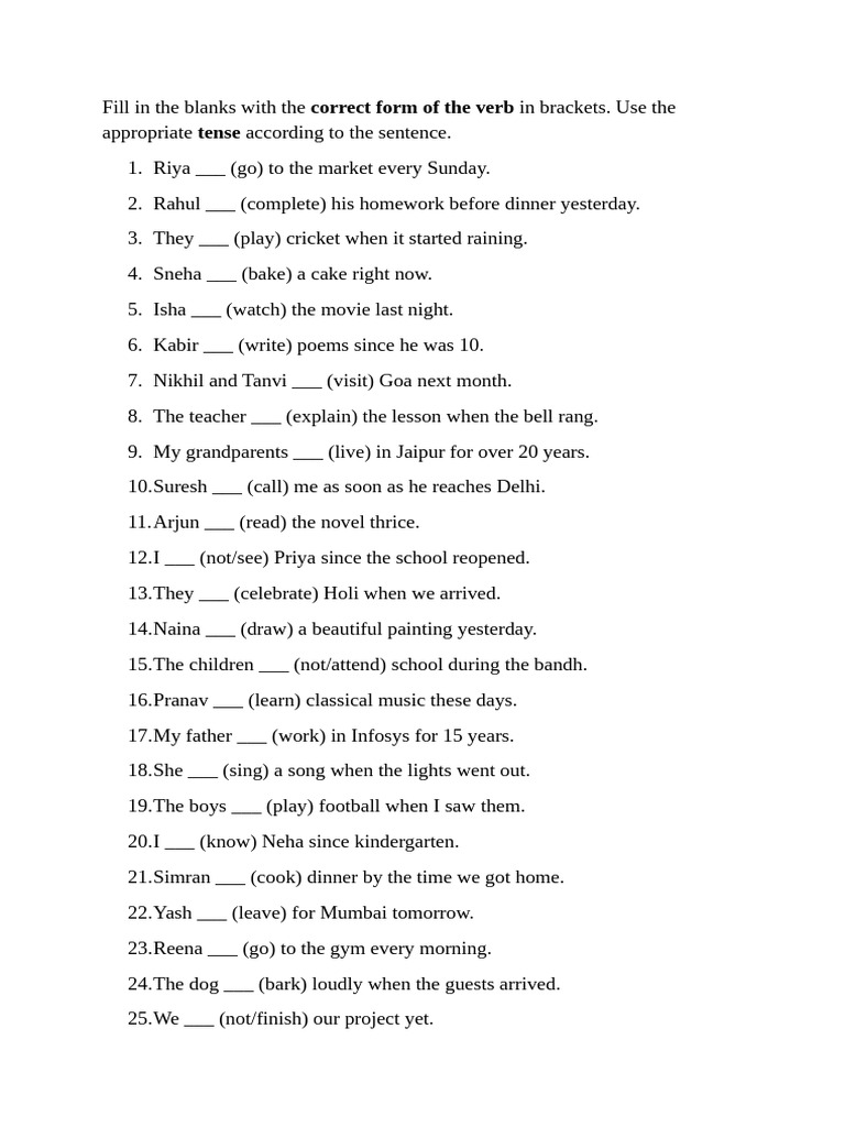 Grade 9 Tenses Worksheet | PDF