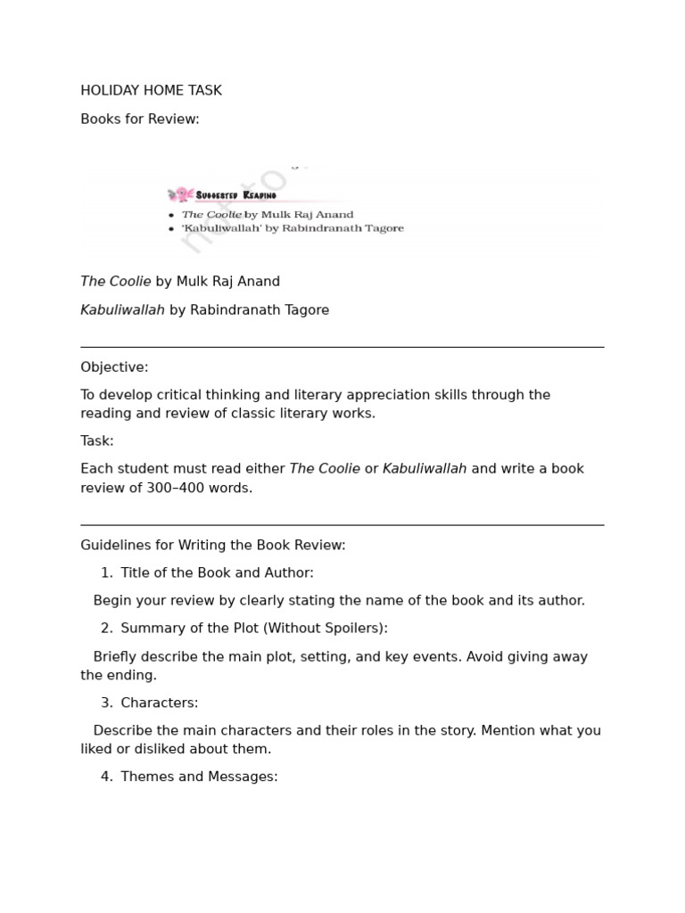 Book Review Guidelines for Class 9 | PDF