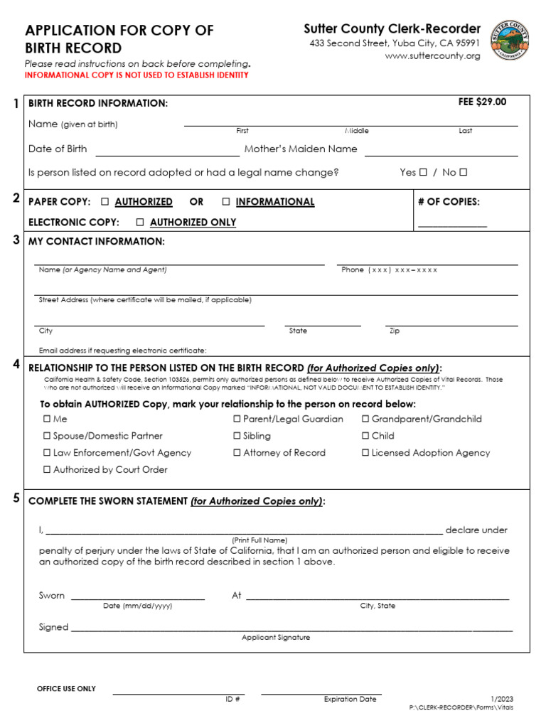 2023 Birth Certificate App | PDF | Notary Public | Mail