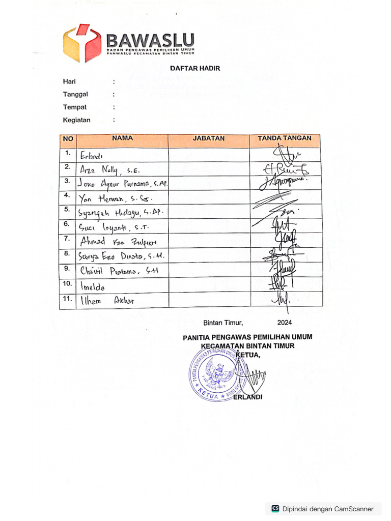 Daftar Hadir Paniti | PDF