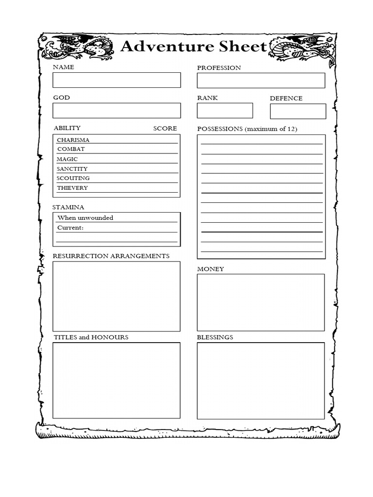 Fabled Lands Adventure Sheet Guide | PDF