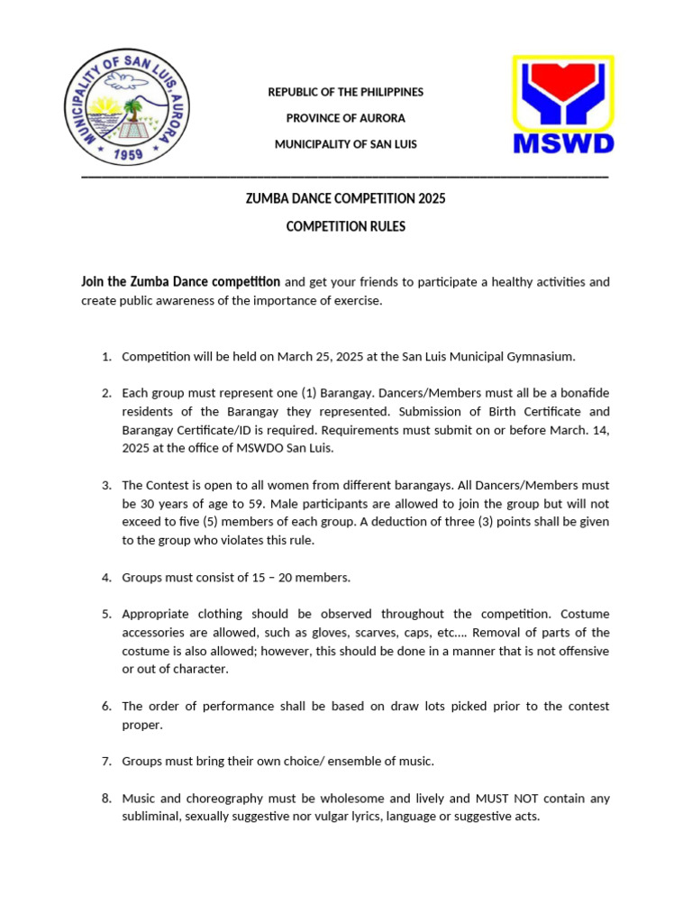 Zumba Dance Competition 2025 | PDF | Dances | Performing Arts