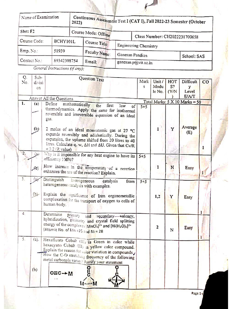 Chem CAT1 (2022) | PDF