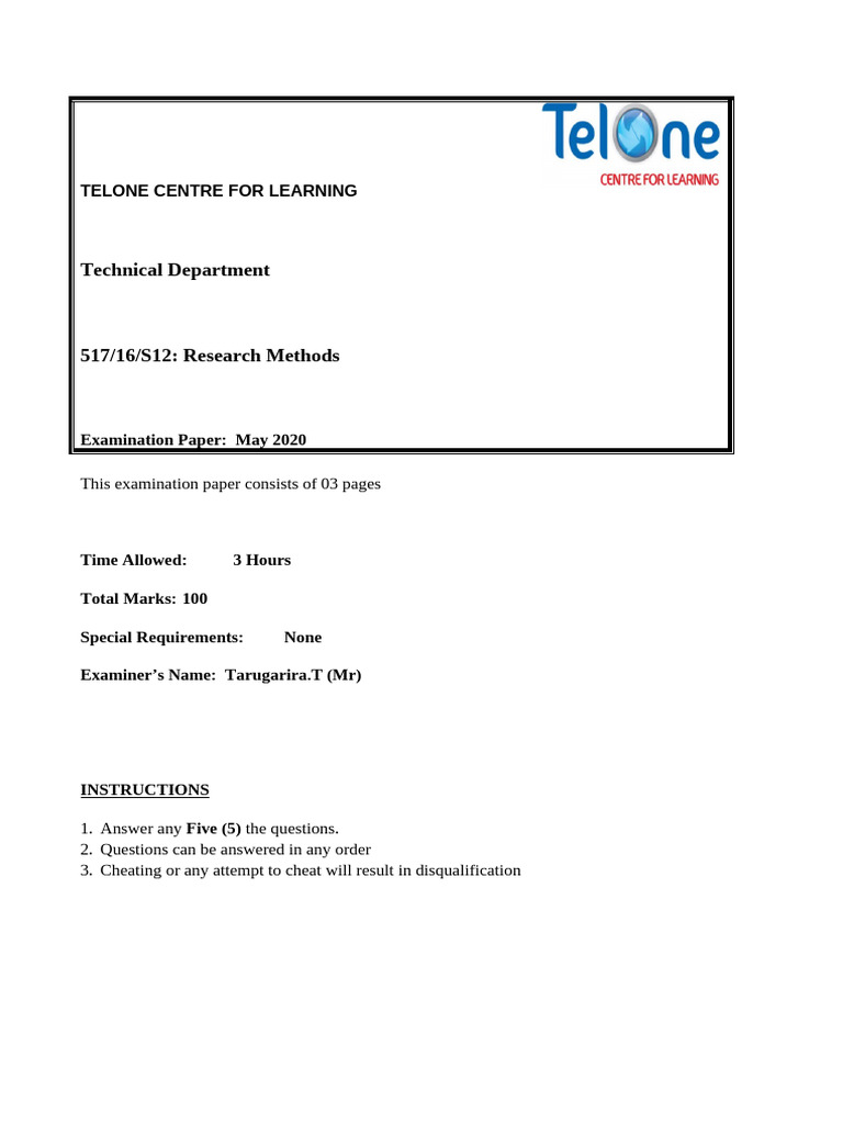 Research Methods Exam Paper 2020 | PDF | Methodology | Scientific Method
