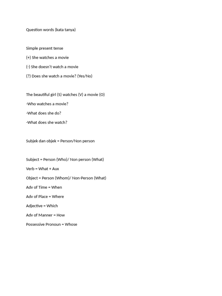 Question Words Simple Present Tense | PDF