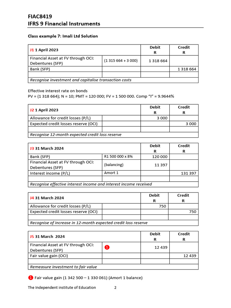 IFRS 9 Financial Instruments Example | PDF | Fair Value | Debits And ...