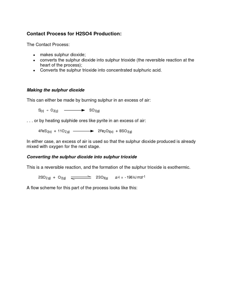 Contact Process For H2SO4 Production | PDF | Chemical Equilibrium ...