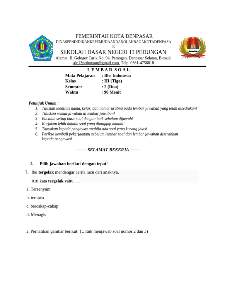 2025 Soal PAS Kelas 3 Bhs Indo Semester 2 | PDF