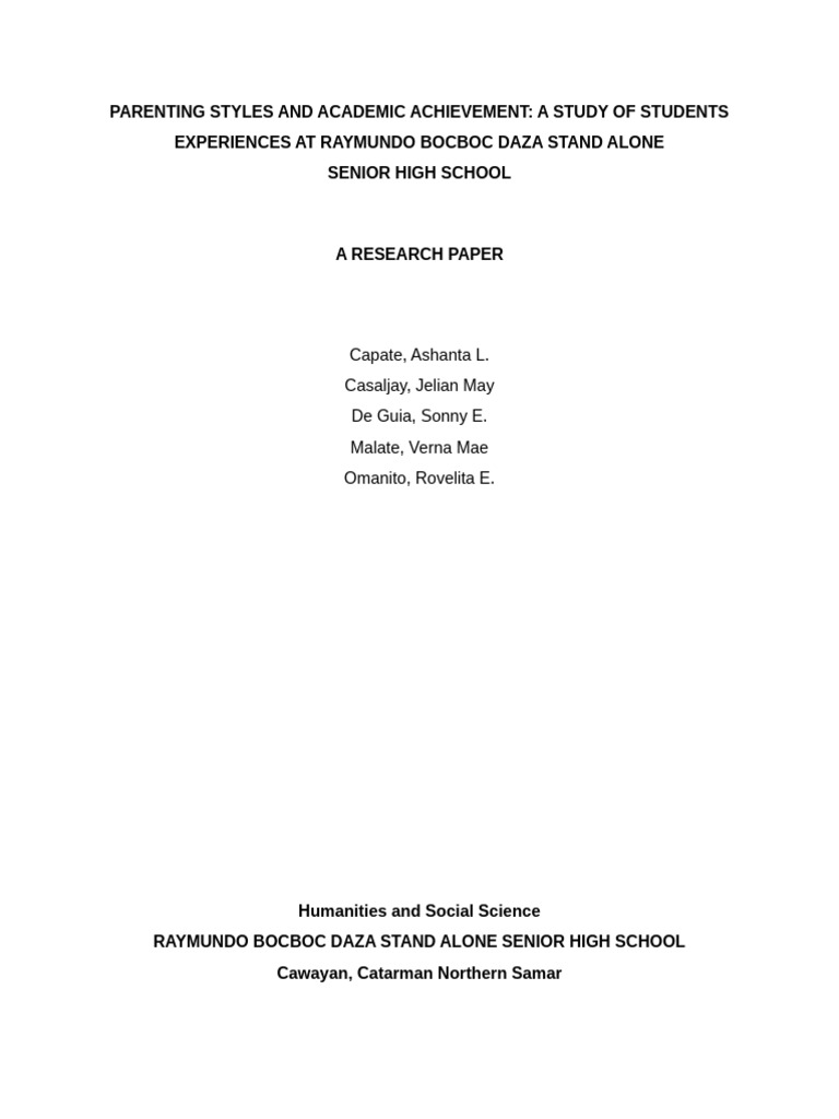 Research Paper - PARENTING STYLES AND ACADEMIC ACHIEVEMENT.1.1 | PDF ...