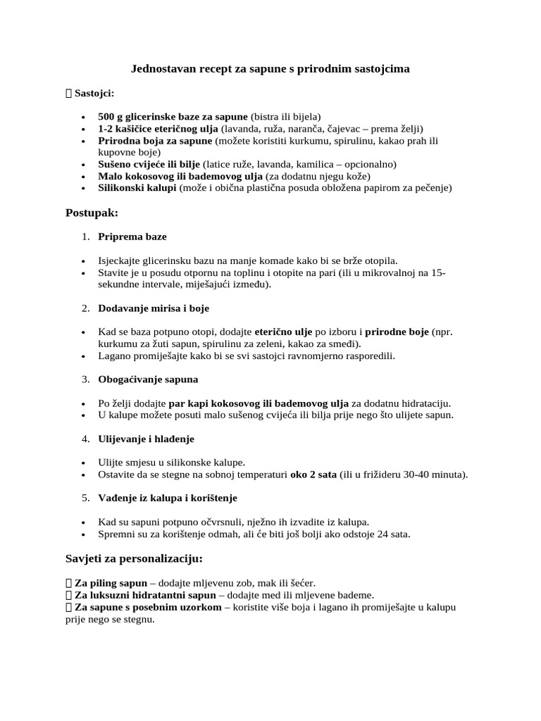 Jednostavan recept za sapune s prirodnim sastojcima | PDF
