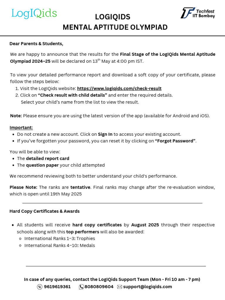 Mental Aptitude Olympiad: Logiqids | PDF