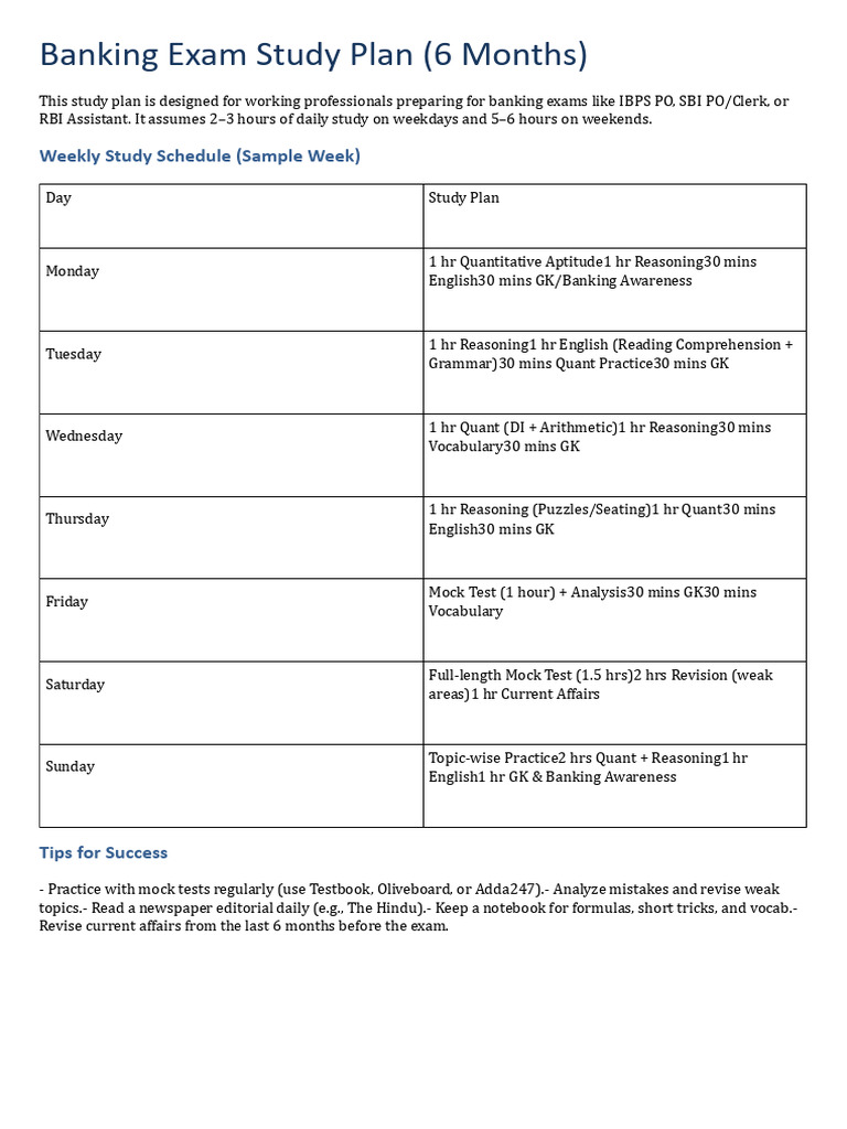 6-Month Banking Exam Study Plan | PDF