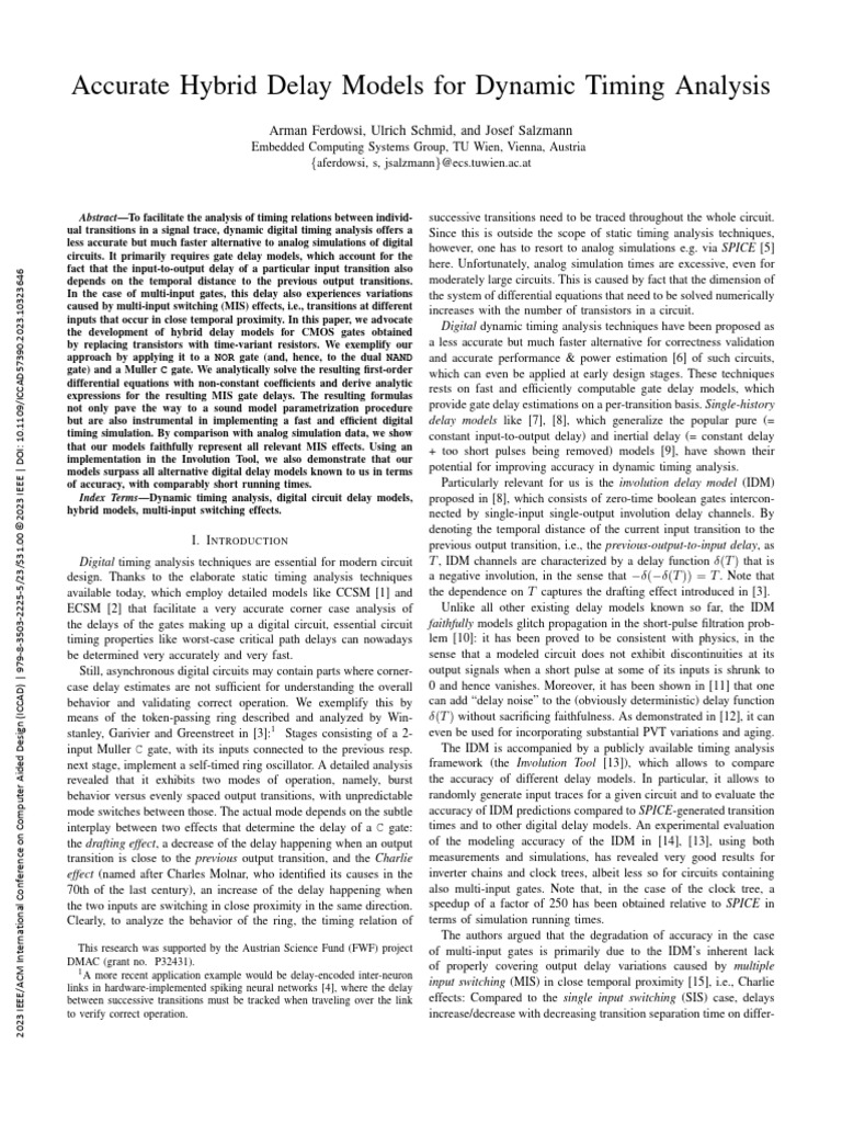 2023 ICCAD AFerdowsi Accurate Hybrid Delay Models For Dynamic Timing Analysis | PDF | Logic Gate ...