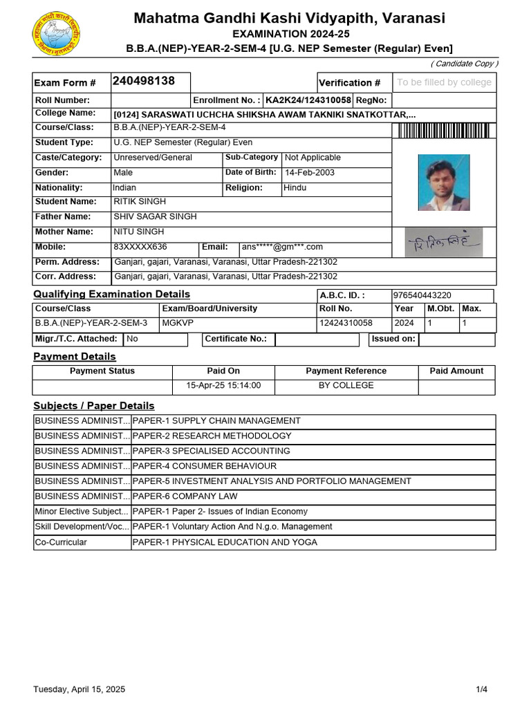 Ritik Singh 4th Semester | PDF | Business