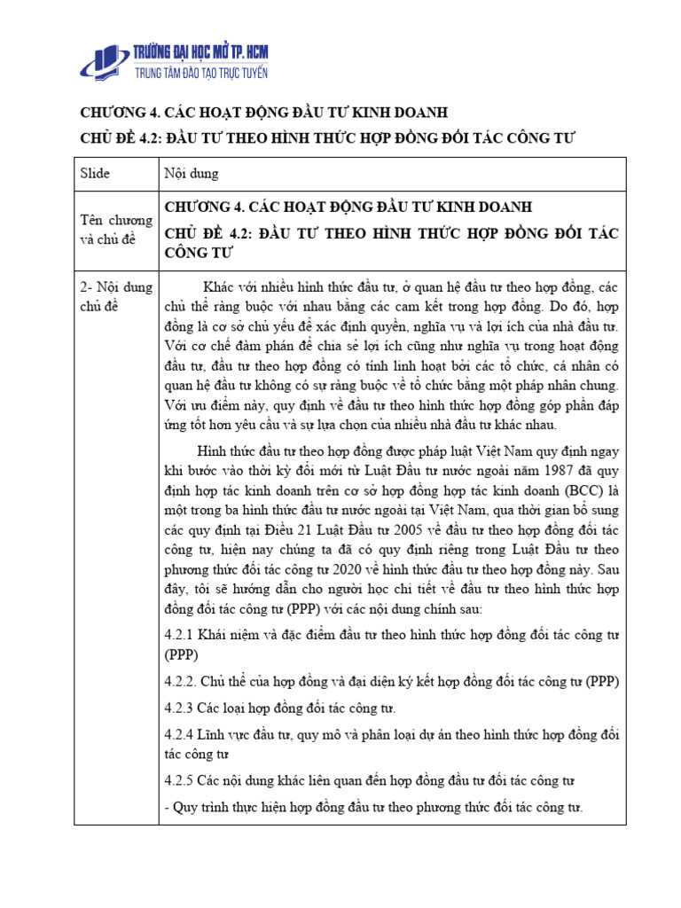 C4-CD4.2-Dau Tu Theo Hinh Thuc Hop Dong PPP | PDF