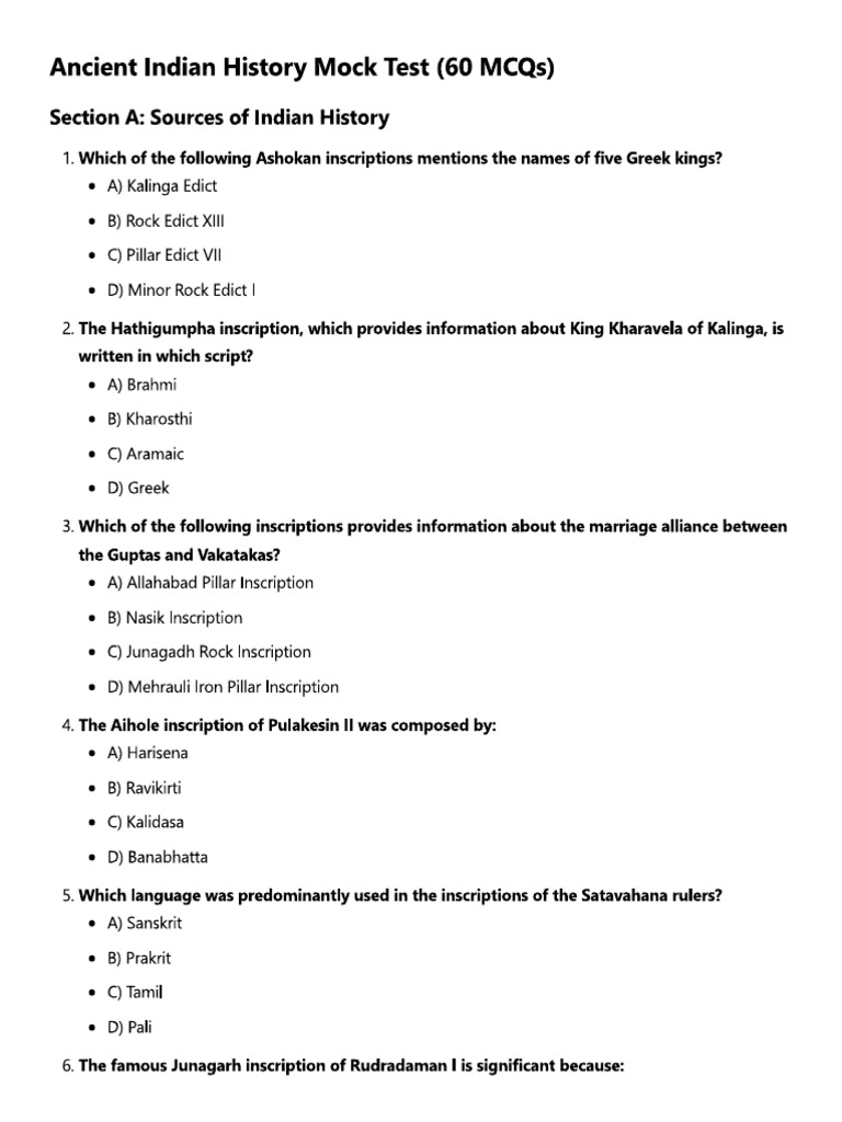 Ancient History (1) .PDF Mock Test | PDF